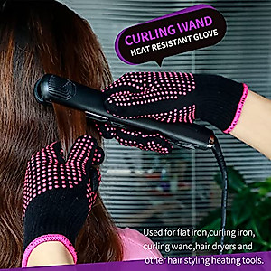 Heat Gloves for Hair Styling 2Pcs Heat Resistant Gloves Silicone Heat Mat Styling Tools & Appliances 6pcs Hair Clips and Styling Comb Curling Iron Glove Heat Resistan for Hair Curling Wand