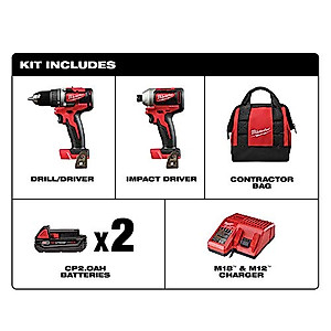 Milwaukee M18 18-Volt Lithium-Ion Brushless Cordless Compact Drill/Impact Combo Kit (2-Tool) W/ (2) 2.0Ah Batteries, Charger & Bag