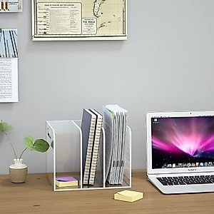 Dingelex Acrylic Magazine File Holder with Handle, Clear 3 Compartment Rack Holds Folders,Magazines,Notebooks,Binders,Envelopes and Electronic Devices, 8.5"x7.2''x6.5''