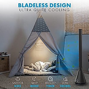 ULTTY Bladeless Tower Fan 90° Oscillating Fan with Remote, Quiet Cooling, 12 Modes, 8H Timer, Space-Saving, LED Display with Touch Control, 40” Portable Floor Bladeless Fan for Bedroom Home, Black