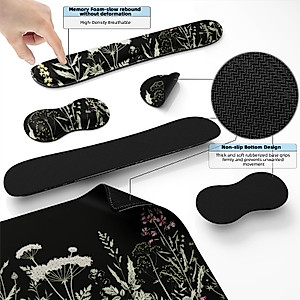 PULAIXIN 4 in 1 Desk Mat, Large Mouse Pad Wrist Support Set, Keyboard Wrist Rest with Non-Slip Rubber Base, Ergonomic Design for Office Gaming Desk Accessories-Night Garden-L8