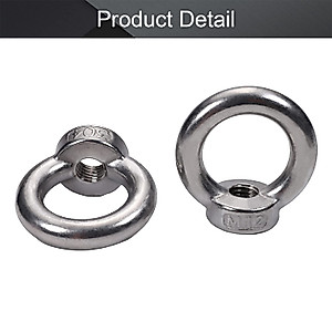 MroMax 4Pcs Lifting Eye Nut M12 Metric Female Thread Ring Shape Nut 304 Stainless Steel Round Shape Fastener Lifting Ring for Rope Fitting Silver