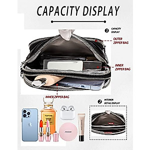 Noiosor Triple Zip Small Crossbody Bags Purses Women Wide Strap Genuine Leather Shoulder Handbag Multi Pockets Snapshot Phone Purse Beige