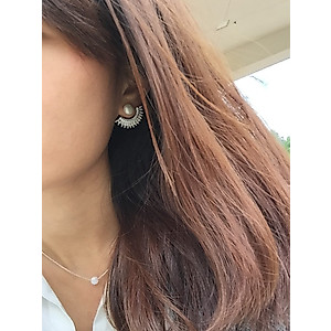 5mm Pearl Stud Front-Back Micropave Jacket Earrings 14K Rose Gold Plated