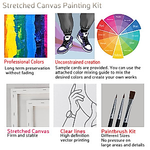 VALLSIP 2 Pack Paint and Sip Canvas Painting Kit Pre Drawn Canvas for Painting for adults Stretched Canvas Couples Games Date Night Shoe Paint Party Favor (8x10)