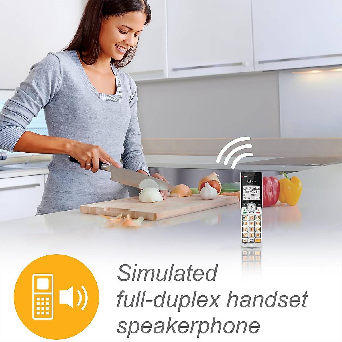 AT&T CL84307 Dect 6.0 Expandable Corded/Cordless Phone with Smart Call Blocker, Silver/Black with 3 Handsets