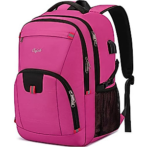 CAFELE 17.3Inch Large Laptop Backpack for Teenager Travel School Work w/USB Charging Port Women,Pink