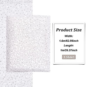 BENECREAT 63x39 Inch Glitter Tulle Fabric with Sequin and Beads, White Ribbon Netting Fabric for Clothing Accessories Sewing Quilting Apparel Crafts Decor