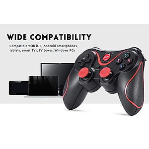 Calvas ACCEWIT X3 updated t3 Gamepad Joystick Wireless Bluetooth 3.0 Android Gamepad Gaming Remote Control for phone PC Tablet TV Box - (Color: Black red)