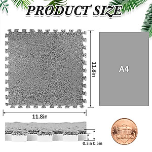 Amylove 36 Pcs Plush Foam Floor Mat Square Interlocking Carpet Tiles with Border Fluffy Play Mat Floor Tiles Soft Climbing Area Rugs for Home Playroom, 12 x 12 x 0.4 Inch (White, Gray, Black)