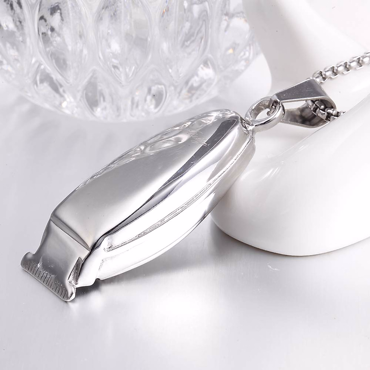 PAURO Men's Stainless Steel Electric Shaver Straight Edge Razor for Barber Pendant Necklace Silver