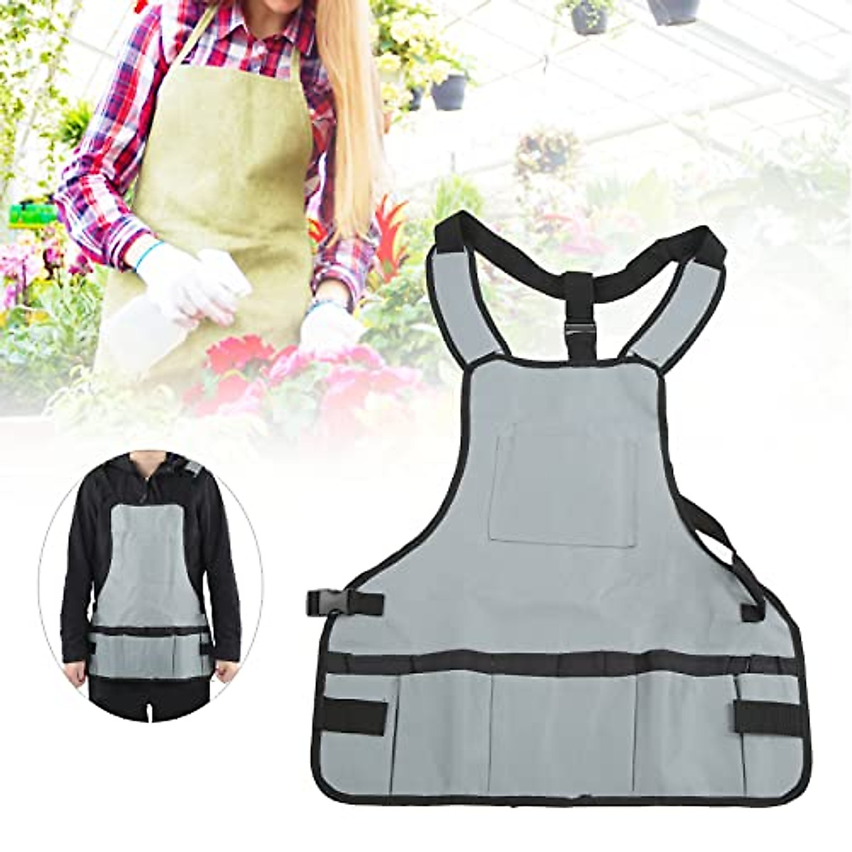 ENTHUSRI Garden Apron Oxford with Pockets Cloth Reusable Outdoor Barbecue BBQ Grill Apron for Men Women Gray