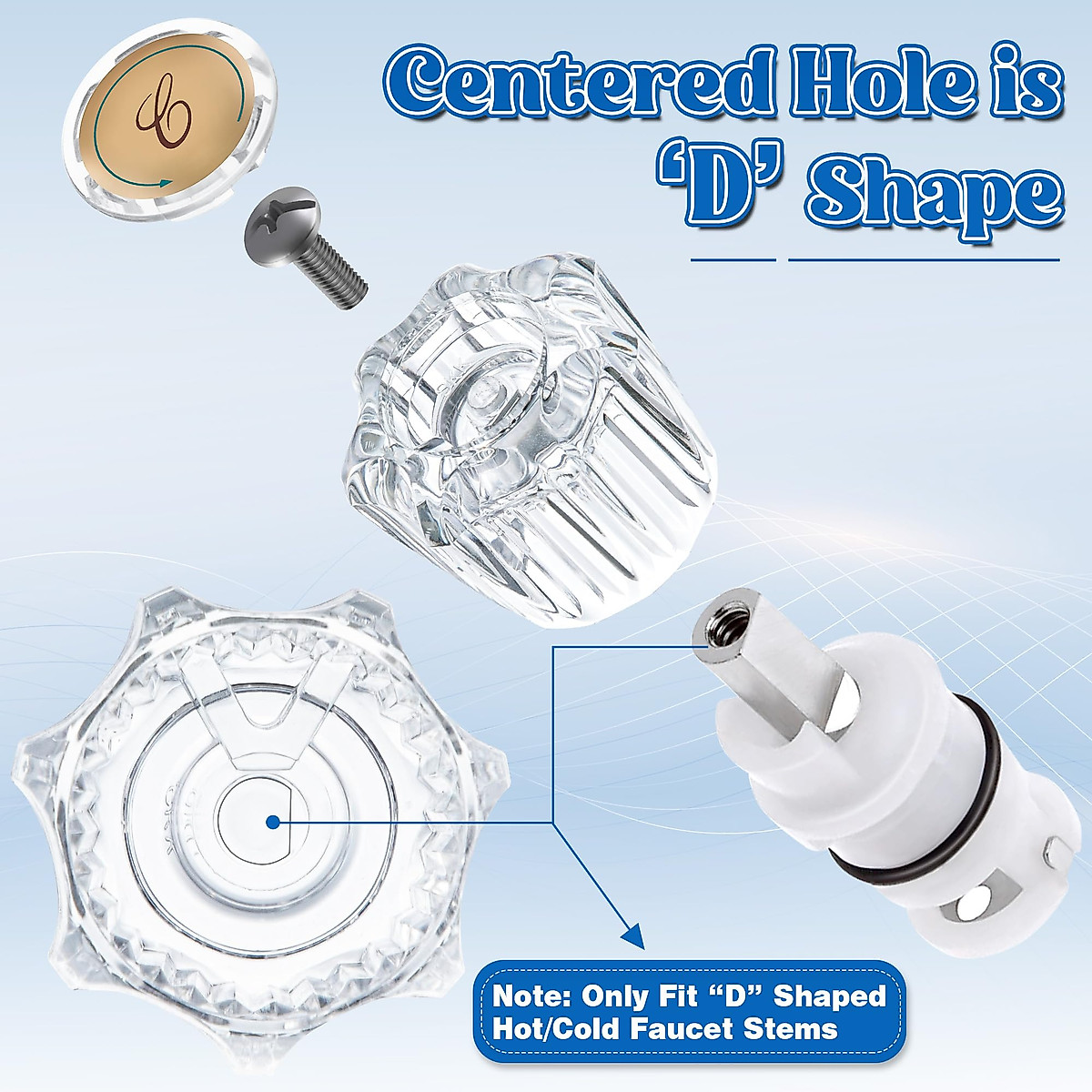 Dreyoo Bathroom Sink Knobs Replacement, Bathtub Faucet Handles with 4 Index Buttons, Compatible with Delta/LDR/Delex/Peerless Faucets, Hot and Cold Faucet Handles Replacement in Clear Acrylic