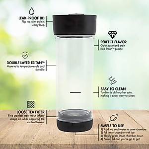 Primula Press and Go Iced Tea Maker, Travel Tumbler, Infuser Bottle, Leak-proof Flip-top Lid with Carry Loop, Dishwasher Safe, Made without BPA, 16-Ounce, Black, 1 Count (Pack of 1)
