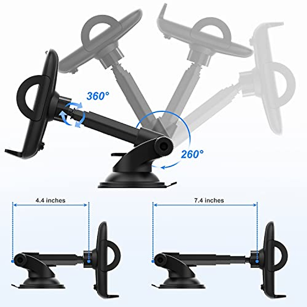 Tewiky Updated Hands-Free Car Phone Mount, Car Phone Holder with Powerful Suction Cup for Car Dashboard and Windshield, Compatible with All Cell Phones
