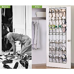 MISSLO 35 Clear Large Pockets Over The Door Shoe Organizer Sturdy Oxford Fabric Hanging Shoe Rack Closet Shoe Holder Hanger, White