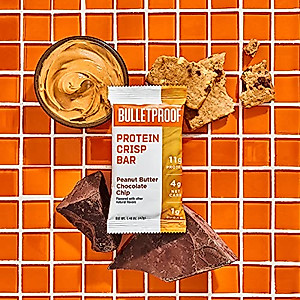 Bulletproof Protein Crisp Bars, Peanut Butter Chocolate Chip, 12 Pack, High Protein, Low Sugar