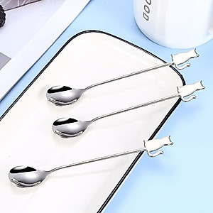 Ouliget Stainless Steel Mini Coffee Espresso Spoon, Dessert Teaspoons Small Soup Spoons, Silver Cute Animals Coffee Spoon, 5.6 inch, Set of 4