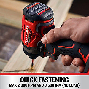 CRAFTSMAN V20 Cordless Impact Driver, 1/4 inch, Bare Tool Only (CMCF813B)