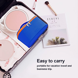 Makeup Bag Portable Travel Cosmetic Bag for Women, Beauty Zipper Makeup Organizer PU Leather Washable Waterproof (Blue)