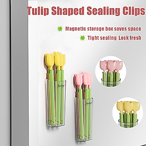 Ouliget Magnetic Refrigerator Sealing Clip,Cute Tulip Shaped Food Packages Clips，Chip Clips with Magnet Storage Box Fridge Magnets, Food Freshness Bag Clip Kitchen Accessories,2 Pieces of 10