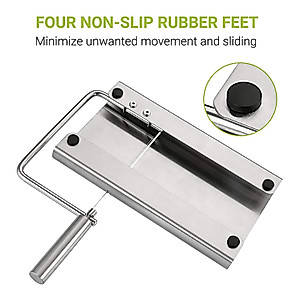 zanmini Cheese Slicer, Stainless Steel Cheese Cutter with Accurate Size Scale, Wire Cheese Slicer for Cheese Butter, Equipped with 4 Replaceable Cheese Slicer Wires