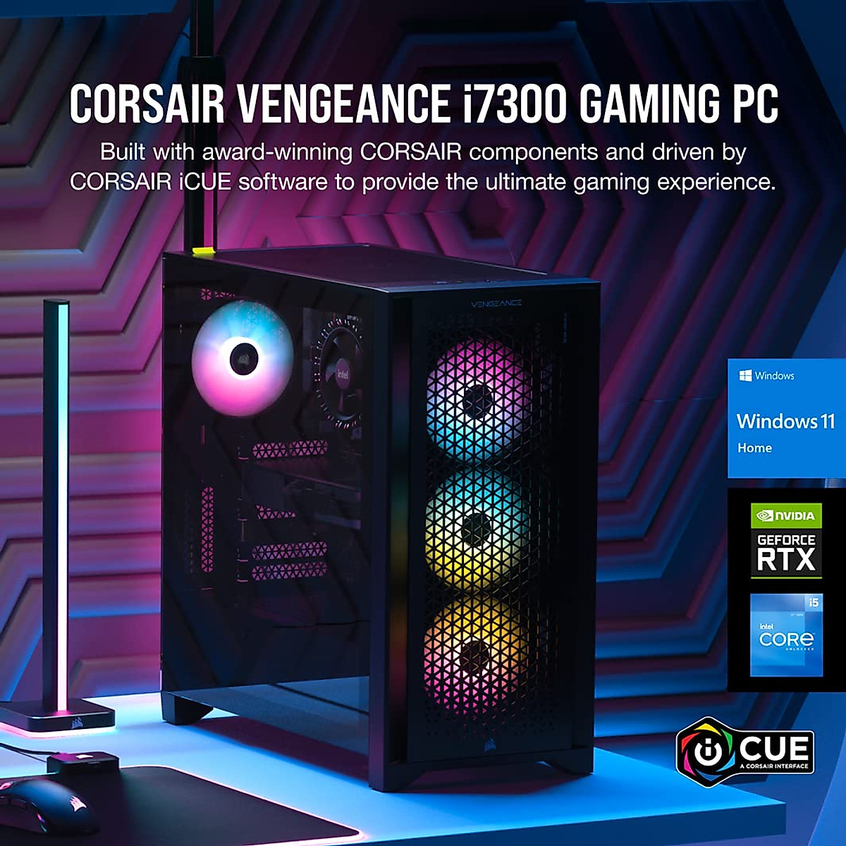 Corsair Vengeance i7300 Series Gaming PC - Air Cooled Intel Core™ i5 12600K CPU - NVIDIA GeForce RTX™ 3060Ti Graphics - 16GB Vengeance DDR4 3200MHz Memory, 1TB M.2 NVMe SSD - Black