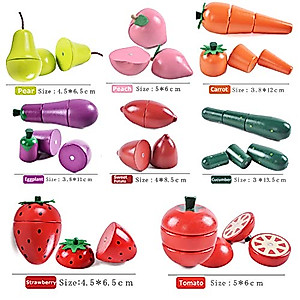 CARLORBO Wooden Play Food for Kids Kitchen - Toys Food Vegetables and Fruit for 2 Year Old Boys Girls Role Pretend Play Early Education Montessori Education