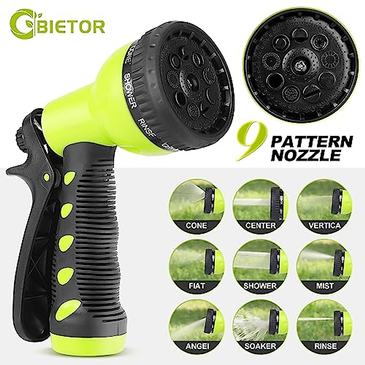 Bietor Retractable Garden Hose Reel 1/2 Inch x 130 ft + 6 ft, Wall Mounted Water Hose Reel, with 9 Pattern Hose Nozzle, Slow Return System, Any Length Lock, 180°Swivel Bracket