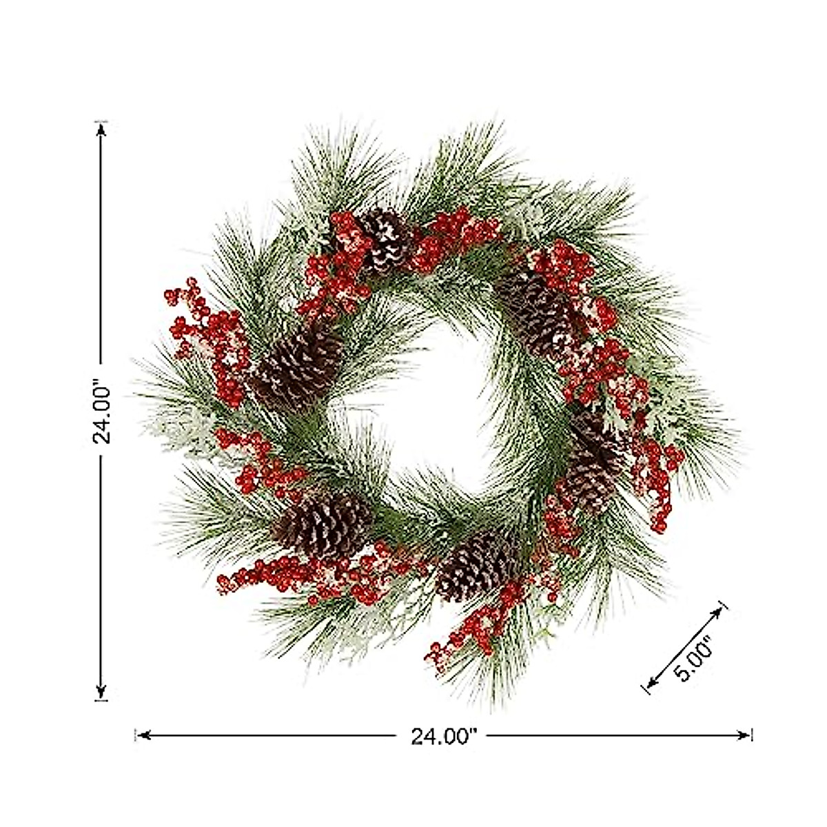 Glitzhome Christmas Artificial Wreath with Berry Pinecone for Front Door and Wall, 24" D