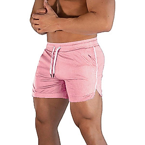 EVERWORTH Men's Athletic Shorts Gym Workout Short Shorts Casual Shorts Running Bodybuilding 5 Inch Inseam Shorts Pink US XL