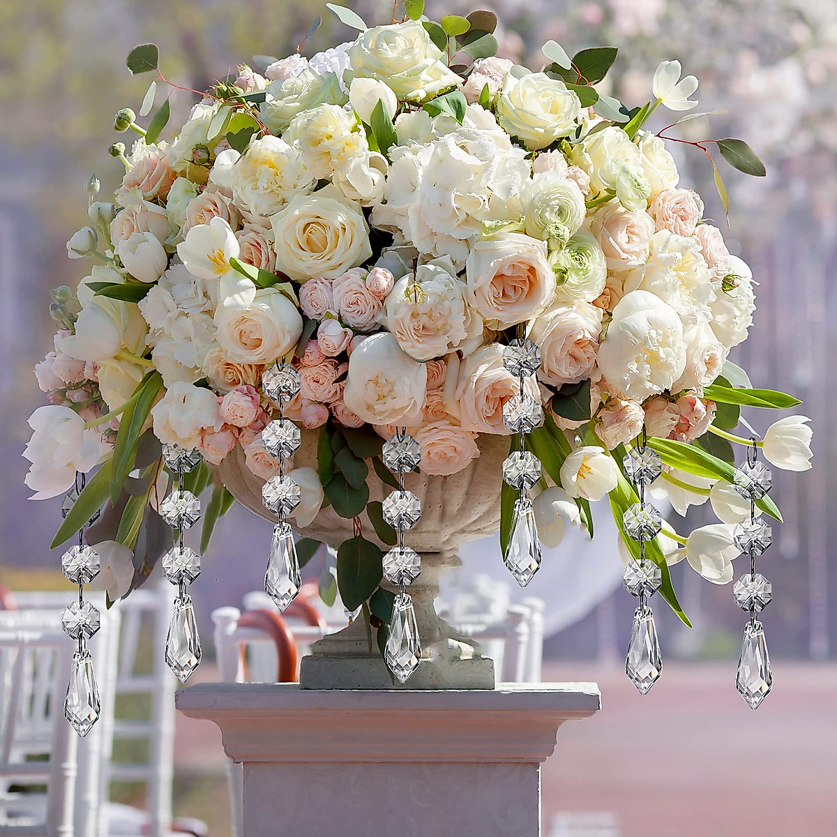 Nuogo 100 Pcs Crystals Beads Hanging Crystals Chandelier Crystals Clear Crystal Garland Strands Crystal Hanging Decor Clear