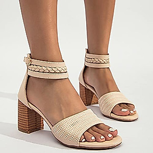 Lace up Sandals for Women Sexy Sandals Summer Versatile Thick Heel Square Heel Non Slip Buckle Strap Shoes (White, 6.5)