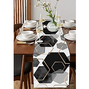 Lsrtoss Black Grey Geometric Table Runner 120 Inches Long Farmhouse Dress Scarves, Yellow Modern Abstract Art Aesthetics Dining Tablerunner for Coffee Table/Kitchen Island/Party Décor, 13" x 120"