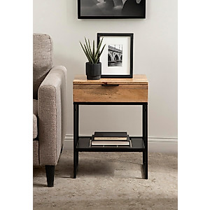 Kate and Laurel Malone Modern Wooden Side Table with Metal Shelf, 18 x 13 x 25, Natural Brown and Black, Transitional Wood Nightstand with Storage Shelf Below