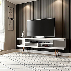 Manhattan Comfort Utopia 70.47" Freestanding Entertainment Center for Living Room, Mid Century Modern TV Stand with Shelves, Storage and Media Holes, Fits 65" Screens, 70.47 Inches, White