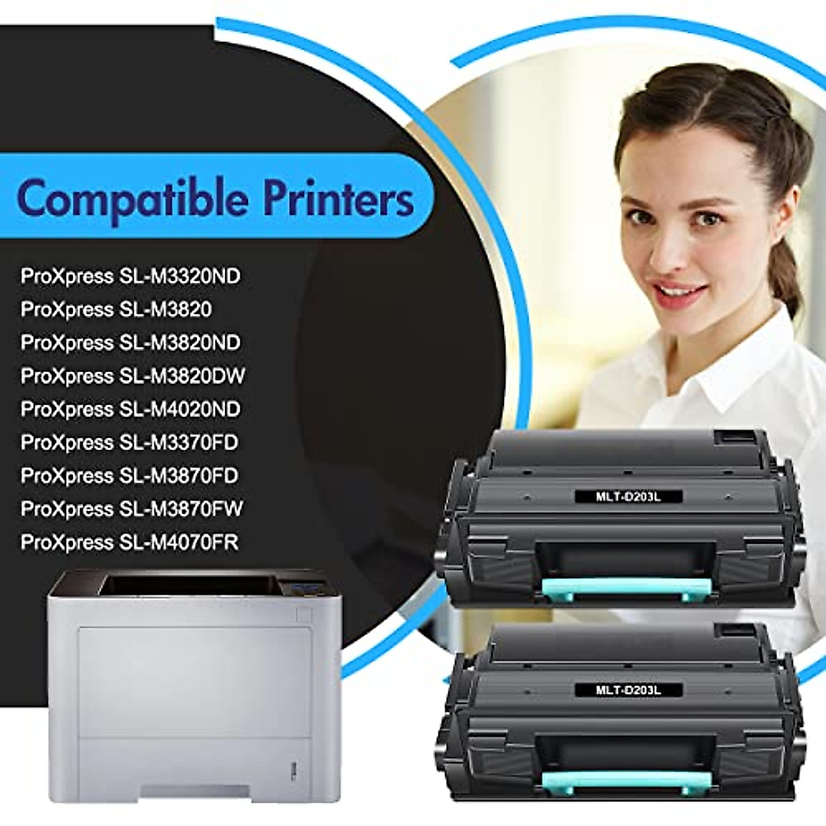 MLT-D203L Toner Cartridge Black 2-Pack Compatible Replacement for Samsung MLT-D203L High Yield for ProXpress M3870FW M3320ND M3370FD M3820DW M4070FR M4020ND M4070FX Printer
