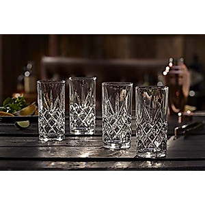 Royalty Art Kinsley Tall Highball Glasses Set of 8, 12 Ounce Cups, Textured Designer Glassware for Drinking Water, Beer, or Soda, Trendy and Elegant Dishware, Dishwasher Safe (Highball)