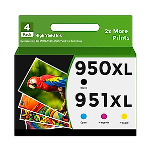 Relcolor 950XL 951XL Combo Ink Cartridge for HP 950 951 XL Black Color Fit for OfficeJet Pro 8600 8610 8620 8630 8100 8615 8625 276dw 251dw 271dw Printers (Black Cyan Magenta Yellow 4 Pack) HP950xl