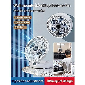Household Dual-use Kitchen Fan - Portable Powerful Table Fan Wall-mounted Fan, 3 Speed Wind 120° Rotate Desktop Fan, Adjustment Table Fan for Kitchen Home (White (Straight Plug-Not Rechargeable))