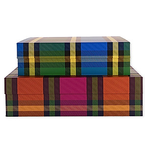 kate spade new york Decorative Storage Boxes with Lids, 2 Pack Sturdy Organizer Storage Bins, Includes Medium and Large Nesting Boxes with Magnetic Closure, Grand Plaid Duo