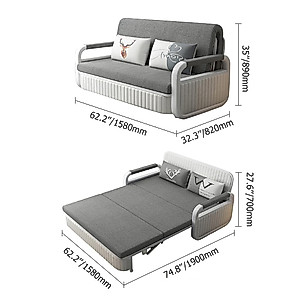 homary 62" Sleeper Sofa Bed with Storage,Modern Deep Gray Reversible Sleeper Sectional Sofa Cotton & Linen Upholstery (Light Gray)