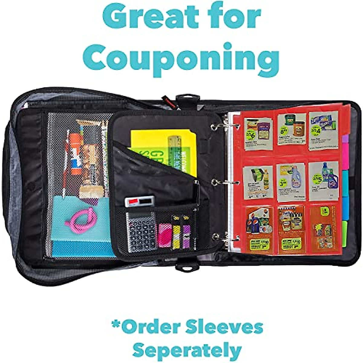 Case-it The Dual 2-in-1 Zipper Binder - Two 1.5 Inch D-Rings - Includes Pencil Pouch - Multiple Pockets - 600 Sheet Capacity - Comes with Shoulder Strap - Mint Blue Dual-101