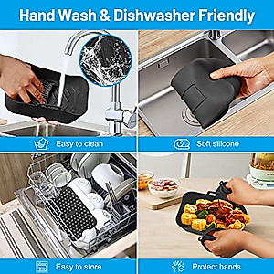 6 Packs Silicone Air Fryer Liner, Air Fryer Silicone Pot Rectangular for Ninja Foodi Dual DZ201 8QT, Replacement Baking Tray for Ninja/Instant Vortex Dual Zone Air Fryer AF300UK, AF400UK (Black)