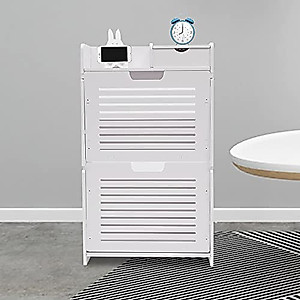 KenSyuInt Shoe Cabinet with 2 Flip Drawers for Entryway, Freestanding Shoe Rack Shoe Organiazer Narrow Shoe Cabinet Shoe Storage Cabinet Tipping Shoe Cabinet, White for Entryway, Bedroom, Hallway
