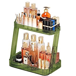 Happnear Bathroom Counter Organizer, 2 Tier Perfume Tray and Vanity Organizer for Bathroom Counter, Cosmetics Skincare Organizer Shelf, Standing Countertop Organizer for Bathroom, Kitchen, (Green)
