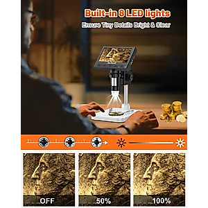 Elikliv EDM4 4.3" Coin Microscope, LCD Digital Microscope 1000x, Coin Magnifier with 8 Adjustable LED Lights, PC View, Windows Compatible