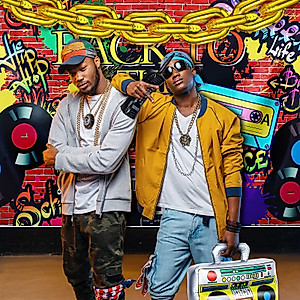 80s 90s Party Decorations Supplies Includes Inflatable Radio Boombox Backdrop Inflatable Mobile Phone and 16 Inch Gold Foil Chain Balloons for 80s 90s Party (Novel Style)