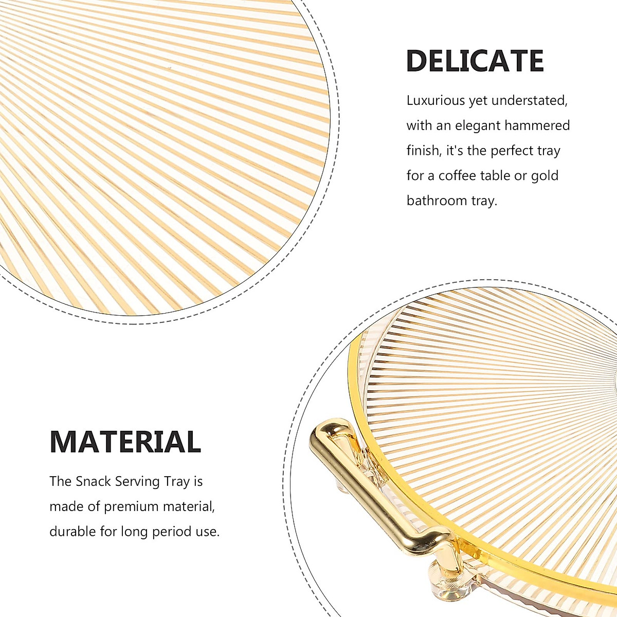 CALLARON Plastic Tray Plastic Tray Decorative Round Serving Tray with Handles Modern Decorative Tray Serving Platter Fruit Dessert Plate Cake Dish Perfume Tray for Vanity Coffee Table