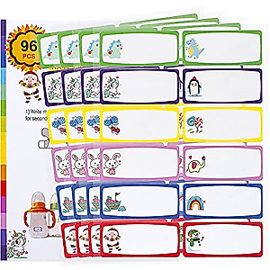 Name Labels for Kids Stuff School Supplies, 96 PCS Waterproof Daycare Labels, Baby Bottle Labels for Daycare, Self-Laminating, Dishwasher Safe, Toddler Name Sticker Tags for Sippy Cups, Lunch Box